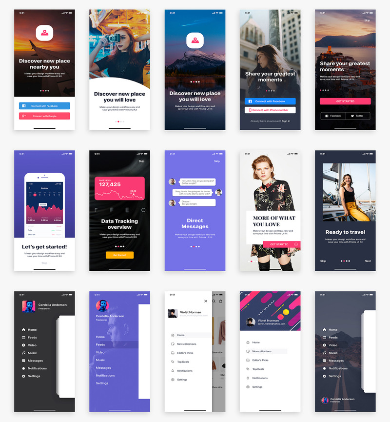 Prisma - Mobile App UI Elements #90800 - TemplateMonster